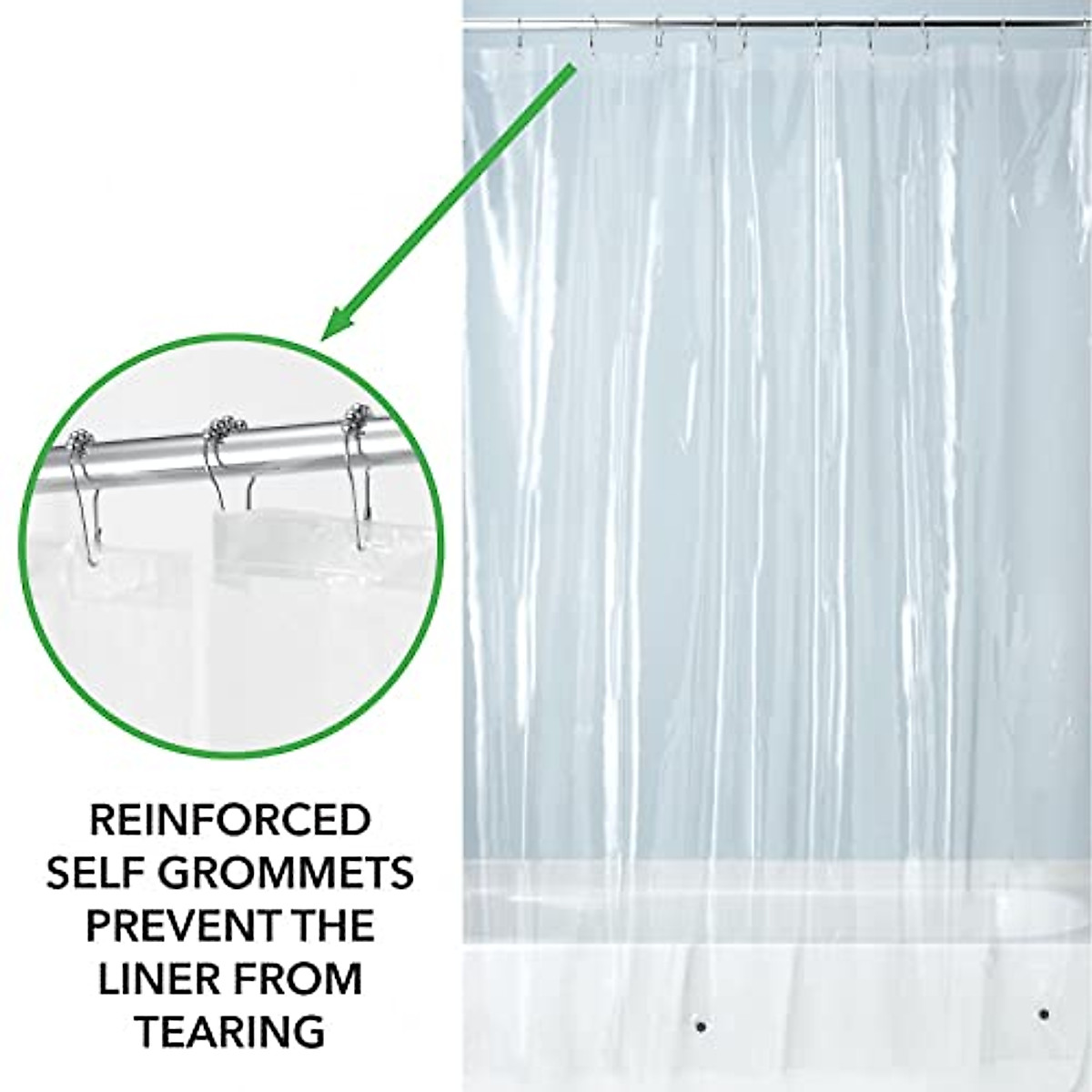 mDesign PEVA Shower Curtain Liner - 72" x 72" Deluxe Water/Odor Resistant Heavy Plastic 3-Gauge, Long Inner Shower Curtain Liner with Weighted Bottom Hem for Bathroom, Shower, Tub - 2 Pack - Clear