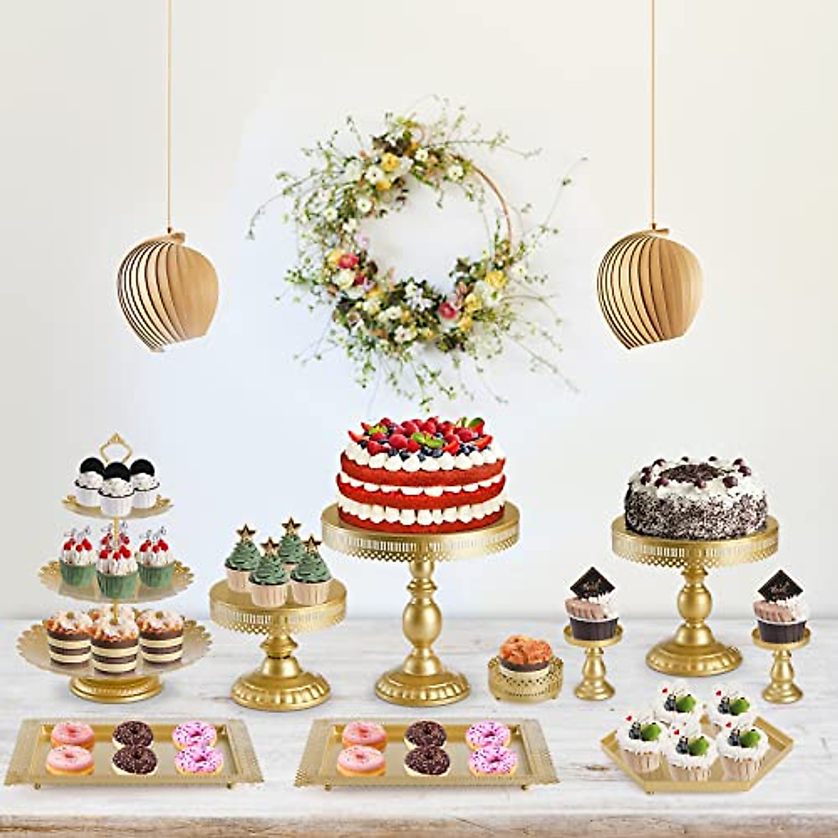 Hedume Set of 10 Cake Stand, Metal Cupcake Stand Set with Multiple Combination Styles, Dessert Plate Cake Serving Tray Candy Fruit Display Tower for Wedding, Birthday Party, Baby Shower, Anniversary