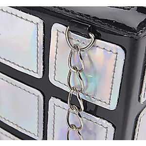 QZUnique Women's Cute Cube Shape Handbag Magic Crossbody Shoulder Bag Clutch Bag Silver With Super Long Shoulder Strap