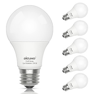 DiCUNO ProOE A19 LED Bulbs 60W Equivalent, 3000K Warm White, 806 Lumens 9W LED Light Bulb, High CRI 98, Non-dimmable, 100-240V, E26 Medium Base, Frosted, Pack of 6