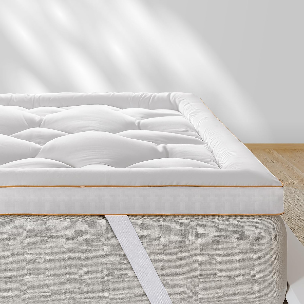 FLEXPEDIC Mattress Topper Queen,Extra Soft Pillow Top Mattress Topper for Firm Bed,Cooling Cloud-Like 1200GSM Down Alternative Filled,4 Anchor Elastic Bands,60 * 80 Inches,White