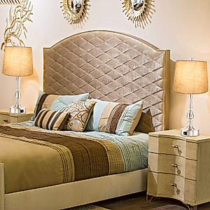 PARTPHONER Set of 2 Touch Control Table Lamp with Dual USB Charging Ports Desk Lamps, 3-Way Dimmable Modern Nickel Finish Bedside Large Table Lamps for Living Room, Bedroom