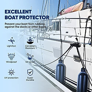 Dreizack Boat Fenders 4 Pack 6.5"x23", Boat Bumpers for Docking with 4 Ropes, Inflatable Ribbed Marine Pontoon Boat Fender Bumper for Docks with 1 Storage Bag, 1 Air Pump and 4 Needles, Blue