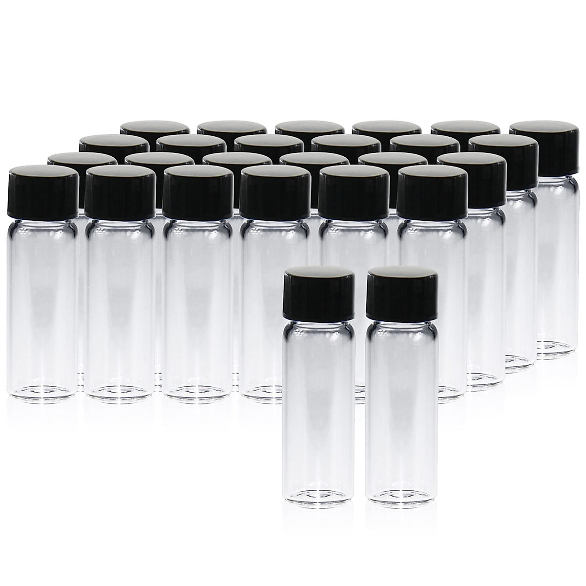PEKYBIO 20 PCS 4 ML (1 dram) Clear Small Liquid Sample Glass Vials with Screw Caps, 15 mm Diameter x 45 mm Length Leak-Proof Vial, 13-425 Black Screw Cap with PE Liners