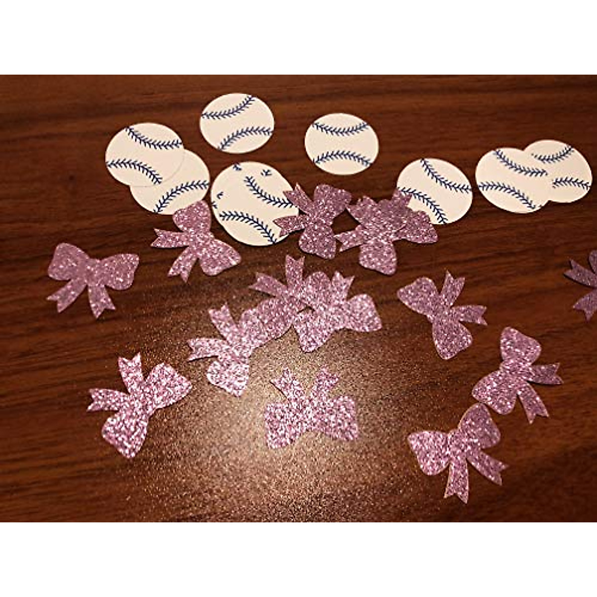 100Pcs Baseballs or Bows Confetti Baseball Gender Reveal Confetti Baseball Theme Birthday Table Decorations Baby Boy Girl Baseball Birthday Supplies