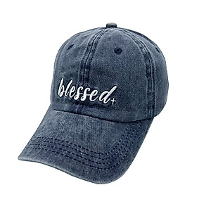 Waldeal Women's Embroidered Blessed Washed Cotton Dad Hat Low Profile Baseball Cap Navy