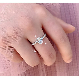 WDIYIEETN 925 Sterling Silver Ring Oval Cut Cubic Zirconia Crystal Engagement Rings Solitaire Halo Promise Ring for Women (7)