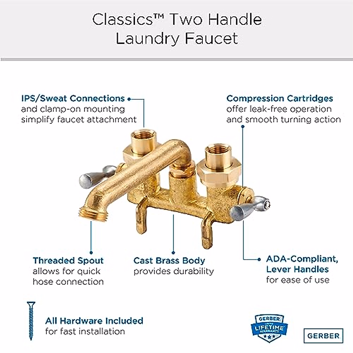 Gerber Plumbing G0049530 Classics Two Handle Clamp-on Combination Laundry faucet