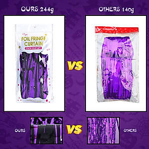 LYUBASA 3 Pack Halloween Party Decorations,Black and Purple Tinsel Foil Fringe Curtains,Halloween Theme Photo Booth Prop Streamer Backdrop Decor Indoor Outdoor Party Supplies for Birthday Anniversary