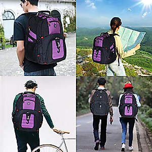 SHRRADOO Extra Large 52L Travel Laptop Backpack with USB Charging Port, College Backpack Airline Approved Business Work Bag Fit 17 Inch Laptops for Men Women,Purple