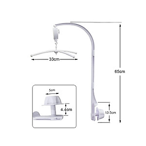 26inch White Baby Crib Mobile Music Box Bed Bell Toy Holder Arm Bracket Nut Screw Music Box Holder Set Parts for Baby Bed Perambulator (Without Dolls)