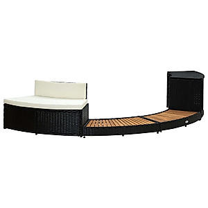 OUSEE Spa Surround Black Poly Rattan and Acacia Wood