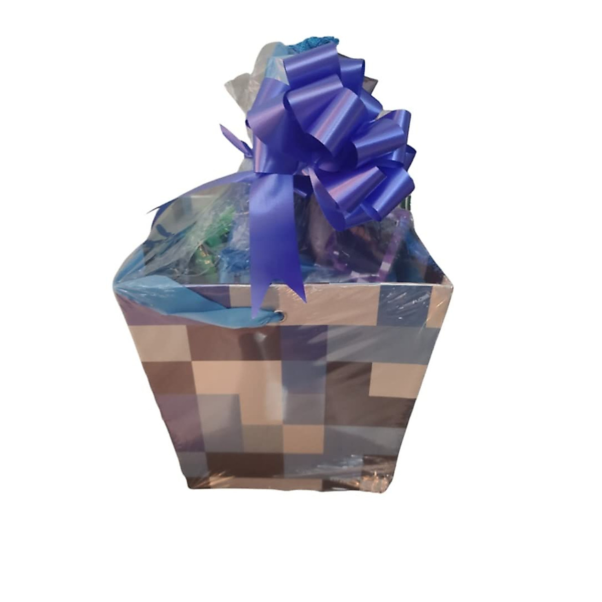 Blue Pixelated Graduation Birthday Gift Basket Gaming Gamer Gift Basket (Filled Gamer Easter Gift Basket)