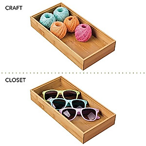 mDesign Wooden Bamboo Drawer Organizer - 12" Long Stackable Storage Box Tray for Kitchen Drawers/Cabinet - Utensil, Silverware, Spatula, and Flatware Holder - Echo Collection - 2 Pack, Natural Wood