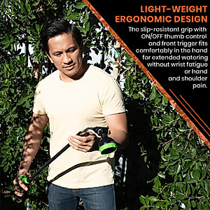 Flexi Hose Green Water Wand with Pivoting Head - A Heavy-Duty Front Trigger Telescoping Watering Wand - 7 Spray Patterns - ON/OFF Thumb Control - Water Plants, Wash Cars, and Shower Pets