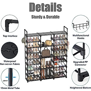 YDTREILS 9 Tier Shoe Rack Organizer, Large Shoe Shelf Holds 46-50 Pairs Shoe and Boots with Versatile Hooks Shoe Stand for Entryway Closet and Hallway