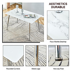 JBFF Modern Minimalist Glass, 0.3" Thick Imitation Marble Coffee Sliver Metal Legs, Rectangle Table for Kitchen Dining Living Room Restaurant, 51" x 31.4" x 30", White