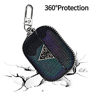 WEISHIJIE Case for AirPods Pro, AirPods Pro Case Cover, Leather AirPods Case Net Design Electroplating Metal Buckle for Men, with Gift Box (Black/Silver)