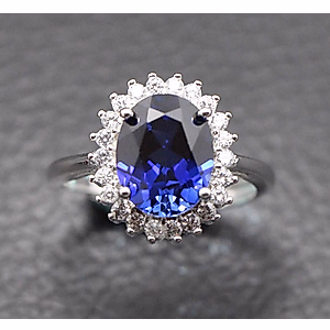 ZHUANBAI Ring of Princess Diana S925 Silver Oval Blue Stone Colored Stones Rings Prong Setting Women (10X12mm)