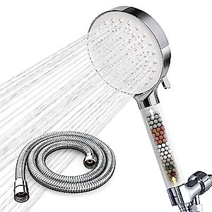 Newentor Filtered Shower Head, White High Pressure 6 Spray Modes Handheld Shower Head with 59" Hose and Bracket, 3 Stage Water Softener Shower Head Filters for Hard Water