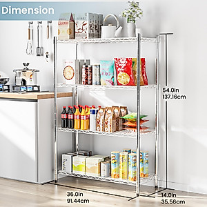 Whitmor Supreme 4 Tier Adjustable Shelves and Leveling Feet, Chrome