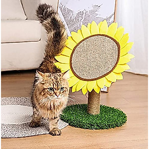 Lovely Caves Sunflower Cat Scratching Post with Sisal Covered, Cat Claw Scratcher Pole for Kitten, Flower Cat Tree Furniture Scratch Post