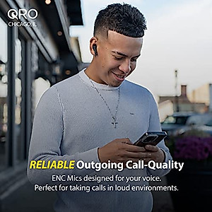 Qro Eversound Wireless Earbuds, Premium Deep Bass HiFi Stereo Earphones, Water Resistant Noise Canceling Bluetooth Headphones, Touch Control 4 Mic Headset, 30h Charging Case, iOS Android Sport Black