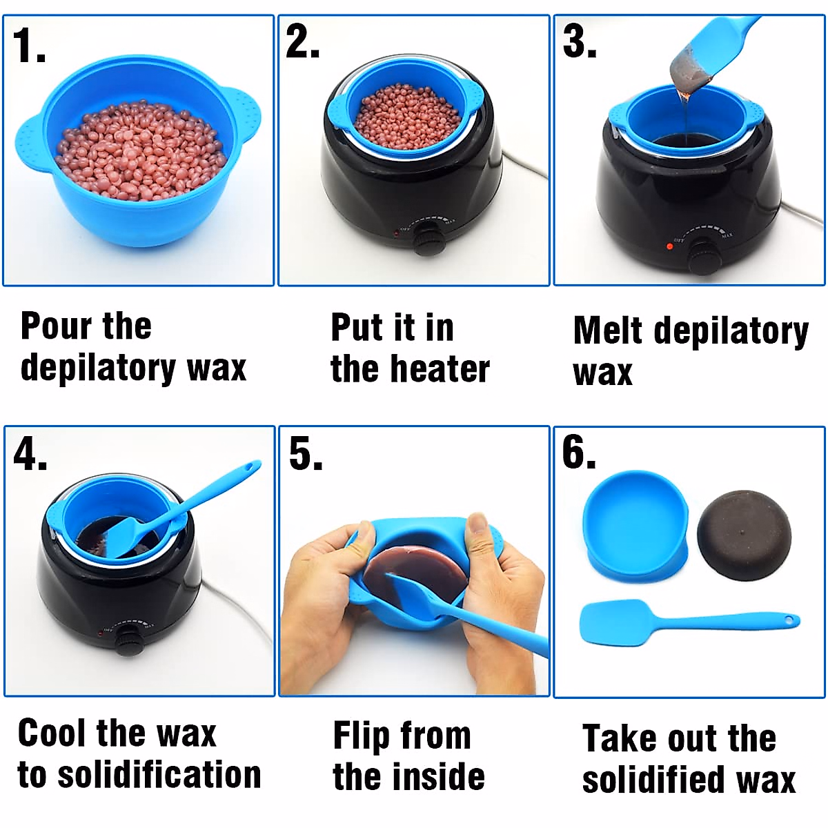 Wax Warmer Replacement Spare -Silicone Bowl - Silicone Spatula Kit, Nonstick Wax, Easy Clean Reusable, Hair Removal Waxing Kit Accessories