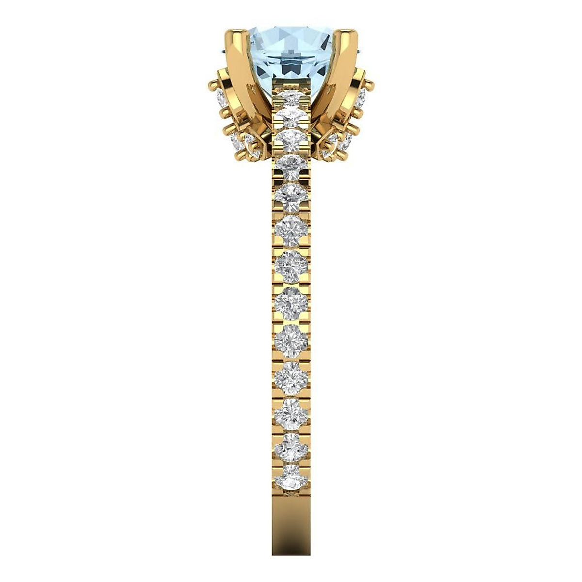 Clara Pucci 1.48ct Round Cut cathedral Solitaire Sky Blue Topaz Designer Wedding Bridal art deco Anniversary Ring 14k Yellow Gold 11