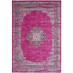 Nourison Passion Fuchsia 9' x 12' Area Rug, Boho, Traditional, Easy Cleaning, Non Shedding, Bed Room, Living Room, Hallway (9x12)