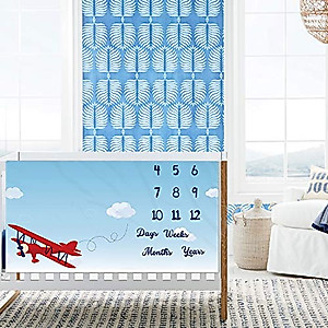 Airplane Monthly Milestone Blanket Adventure with Pilot Hat and Picture Frames Aircraft Growth Tracker Calendar Soft Plush Fleece Photography Prop Backdrop Newborn Baby Boy Shower Gift 40" X 50"