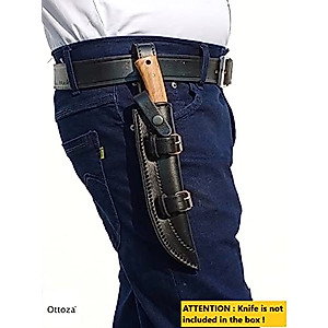 Ottoza Handmade Leather Knife Sheath SIDE DRAW Knife Sheath - Bushcraft Knife Sheath - Hunting Knife Sheath - Survival Knife Sheath - Vertical Knife Sheath Black TOP GRAIN LEATHER No:162