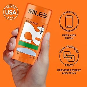 Miles Antiperspirant Deodorant Stick for Teens, Tweens and Kids Boys and Girls - Sweat and Odor Protection, Made in USA - Clean Scent, 2-Pack
