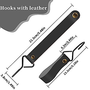 ANJUU 4Pcs PU Leather Hooks, Leather Straps with Hooks Leather S Hooks S Shaped Hooks Bag Hook Metal S Shaped Hooks for Hanging Outdoor Camping Equipment, Clothes, Tools, Keys(Black)