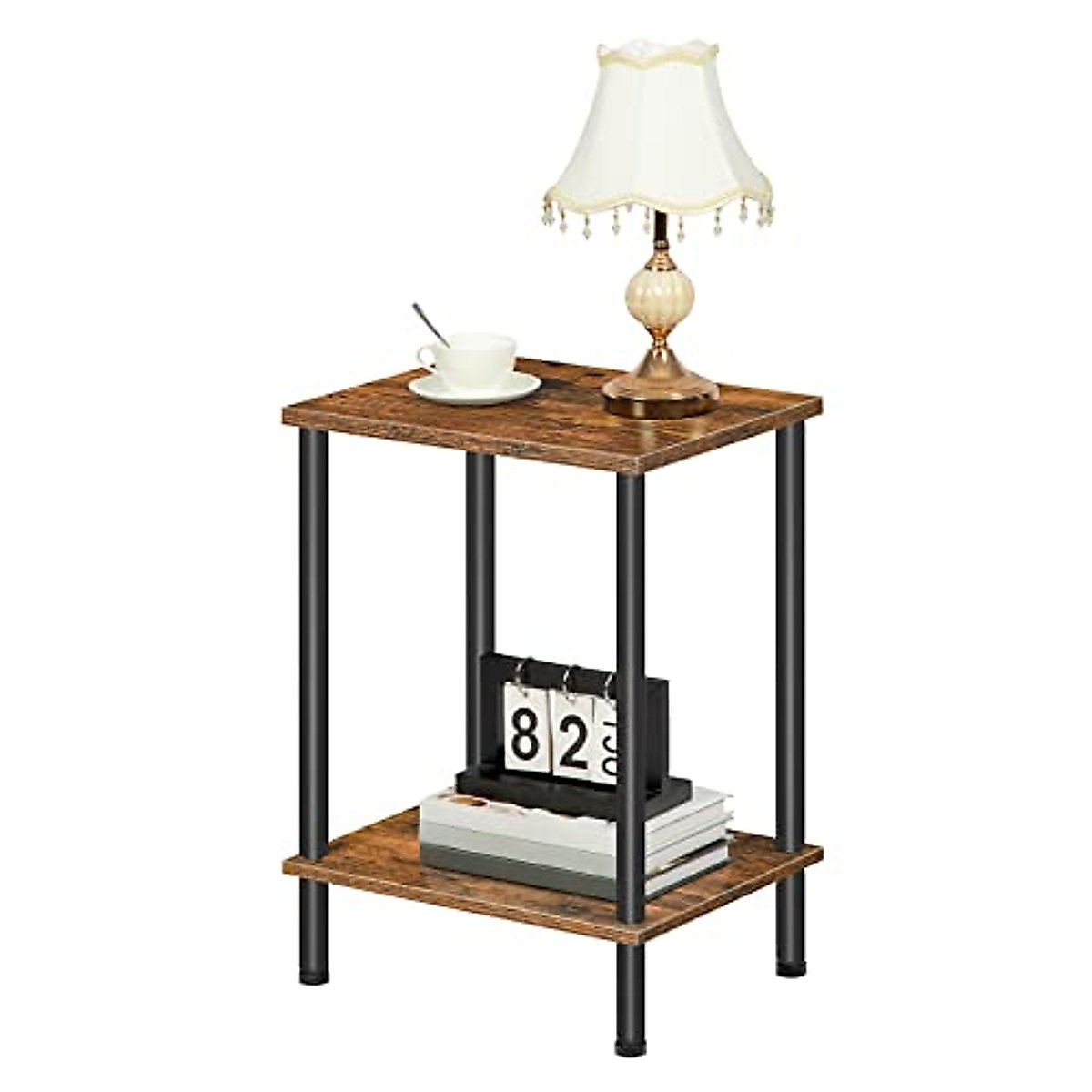 HOOBRO End Table, Small Side Table, Nightstand with 2-Layer Storage Shelves, Sofa Table for Small Spaces, Living Room, Bedroom, Stable Frame, Easy Assembly, Rustic Brown BF09BZ01