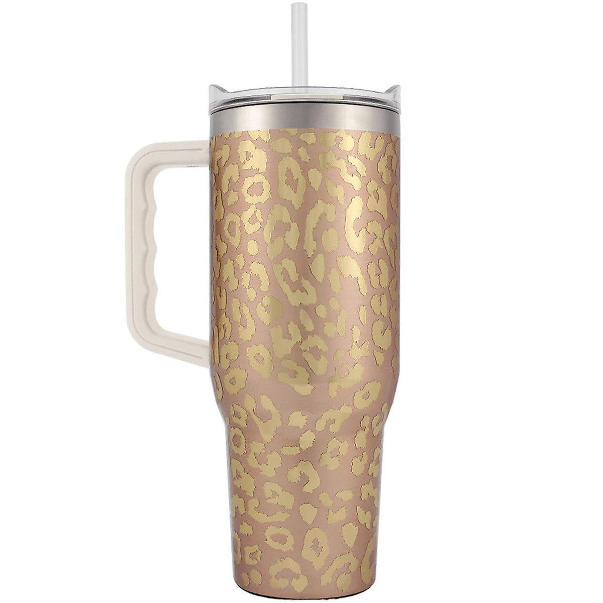 Yukon Outfitters Fit Forty 40oz Double Wall Vacuum Insulated Stainless Steel Tumbler with Reusable Straw & Ergonomic Handle | For Hot or Cold Beverage, Gold Leopard