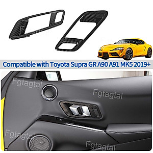 Fit for Toyota Supra GR A90 A91 MK5 2019-2024 Inner Door Handle Frame, ABS Door Inner Grab Handle Trim Cover Sticker, Car Interior Decoration Accessories, 2 PCS (Carbon Fiber Pattern Black)