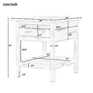 FDSPDO Classical Black&White End Table with Open Styled Shelf Large Storage Space,Side Table Drawer with Metal Handles for Living Room