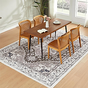 Area Rug 5'x7' Washable Rug for Living Room Stain Resistant Bedroom Rug Lightweight Large Area Rug Thin Vintage Rug Non Slip Machine Washable Rug Accent Rug for Dining Room Home Kitchen