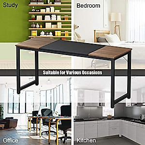 Tangkula 63 Inches Home Office Computer Desk, Large Writing Study Table, Computer Workstation with Solid Metal Frame for Home Office Bedroom, Dining Table (Black & Brown)