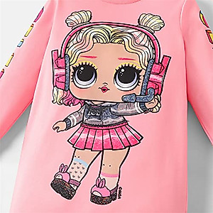 L.O.L. Surprise! Little Girls Skater A-Line Dress Long Sleeve Crewneck Sweatshirt Dress 5Y-12Y Pink