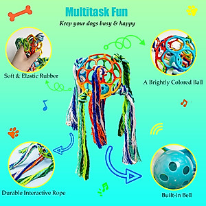 DogieLyn Dog Rope Toys with Squeaky Ball,Durable Bell Balls on Rope, 6 Colorful Strap Tug of War Dog Toy,Interactive Pet Indoor Outdoor Fetch Training Chew Toy for Small Medium Dogs