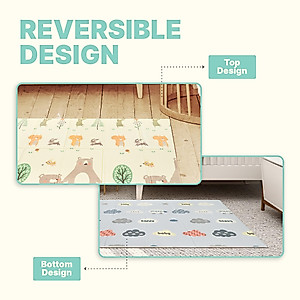 Easy Baby Nontoxic Foam Play Mat for Babies and Toddlers | Foldable, Washable, and Waterproof Playmat | Large 77" x 59" (Woodland Friends Pattern)