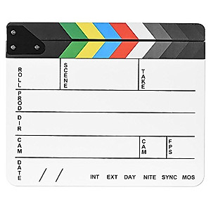 Professional Movie Directors Clapboard, Photography Studio Video TV Acrylic Clapper Board Dry Erase Film Slate Cut Action Scene Clapper with Color Sticks 9.6x11.7 inch/25x30cm, White