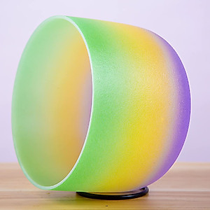 ENERGYSOUND 432Hz Perfect Pitch F Note Heart Chakra Rainbow Colored Frosted Quartz Crystal Singing Bowl 8" mallet and o-ring included