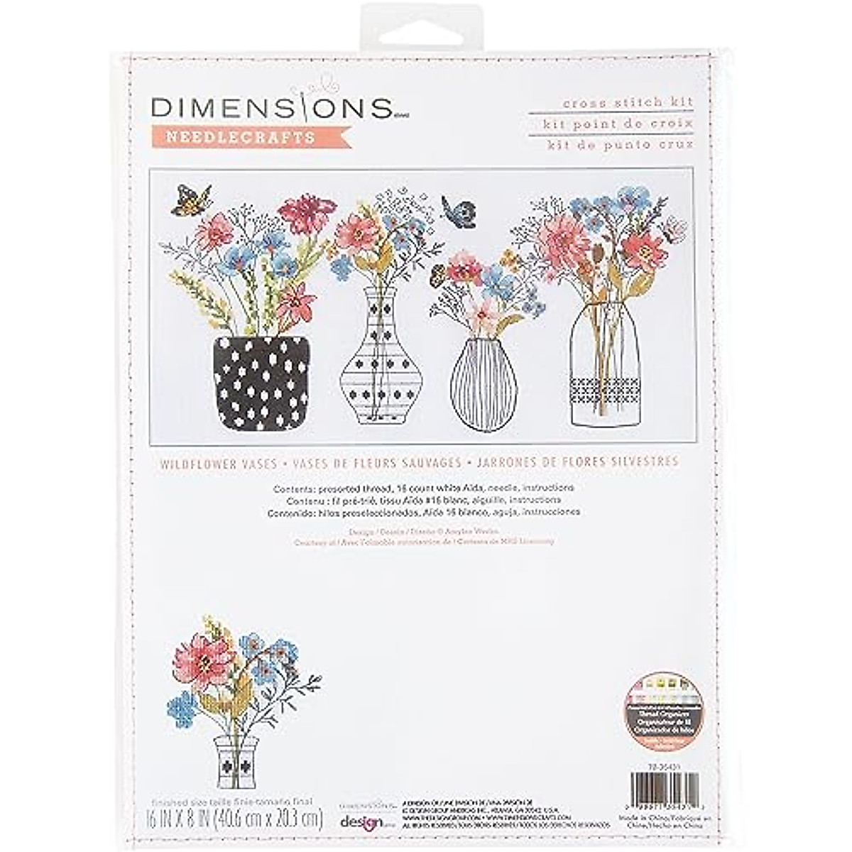 Dimensions Butterflies and Wildflower Vases Counted Cross Stitch Kit, Multicolor 4 Piece