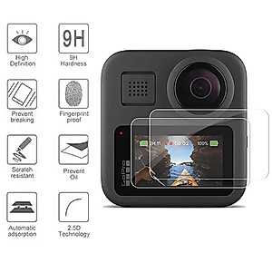 AKWOX [4 Pack] Tempered Glass Screen Protector for Gopro Max Action Camera (2-Pack) & Lens Cap Cover (2-Pack)