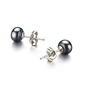 PearlsOnly Black 6.0-7.0mm AA Cultured Freshwater Pearl Earring Set-Sterling-Silver-Posts
