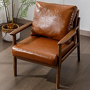 Okeysen Modern Leather Accent Chair with Solid Wood Frame,Upholstered Living Room Chairs with Waist Cushion,Comfy Reading Retro Side Lounge Arm Chair,Oversized Chairs for Bedroom Waiting Room