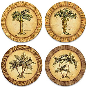 CoasterStone Absorbent Stone Drink Coasters, Palm Tree, Assortment, Beige, Brown, Green